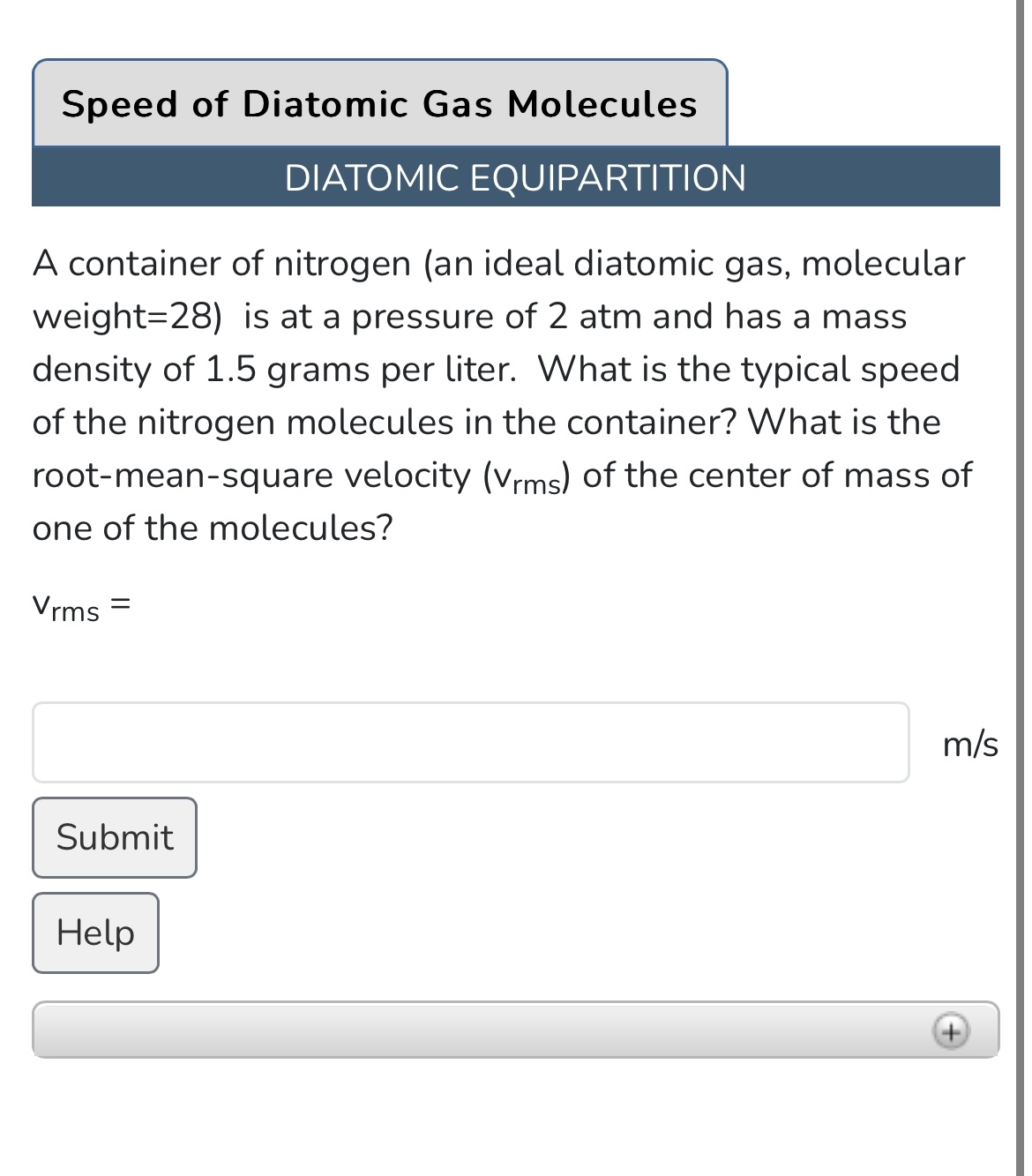 Solved Speed of Diatomic Gas MoleculesDIATOMIC | Chegg.com