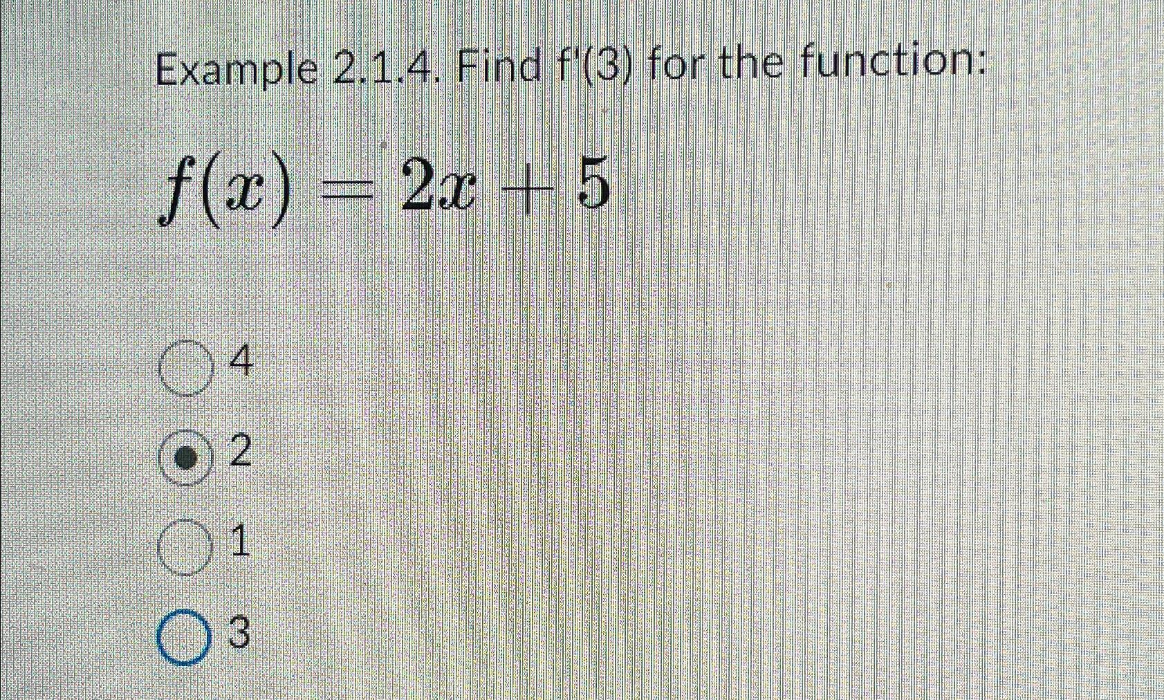 Solved Example 2.1.4. ﻿Find f'(3) ﻿for the | Chegg.com
