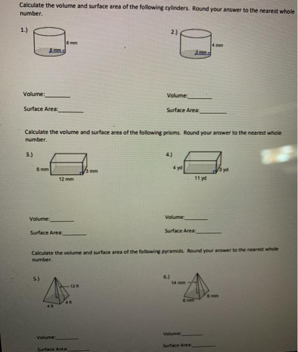 Solved Calculate the volume and surface area of the | Chegg.com