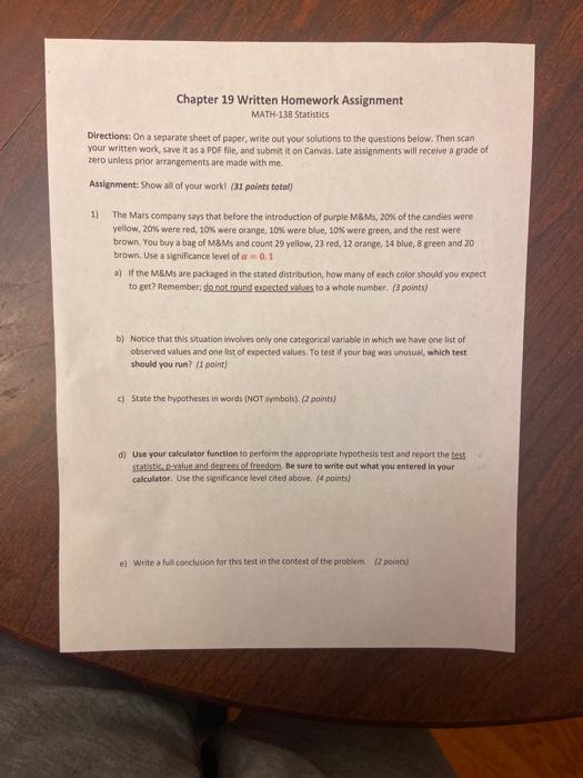 Solved Chapter 19 Written Homework Assignment Math 138 3080