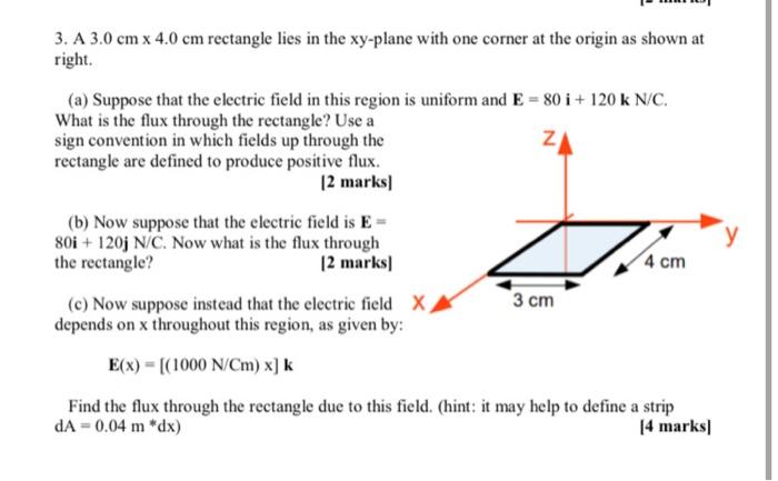 Solved 3. A 3.0 cm×4.0 cm rectangle lies in the xy-plane | Chegg.com