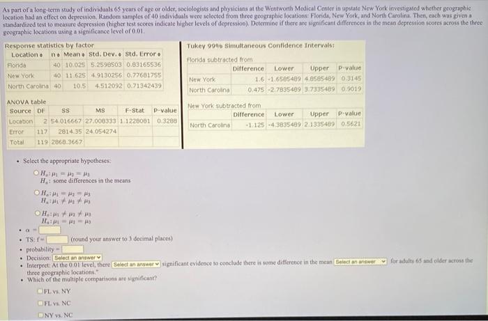 Solved As part of a long-term study of individuals 65 years | Chegg.com