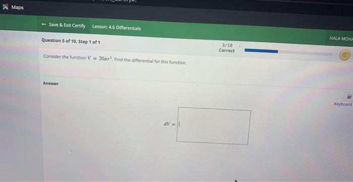 Solved Maps - Save & Exit Certify Lesson: 4.6 Differentials | Chegg.com