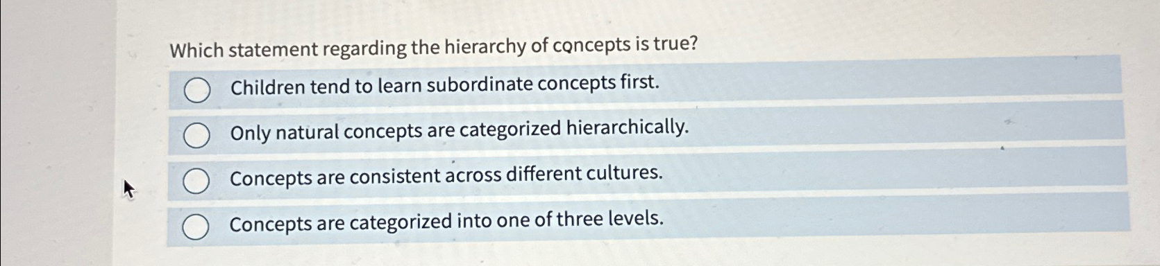 Solved Which statement regarding the hierarchy of concepts | Chegg.com