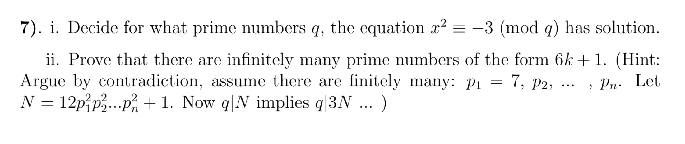 i. ﻿Decide for what prime numbers q, ﻿the equation | Chegg.com