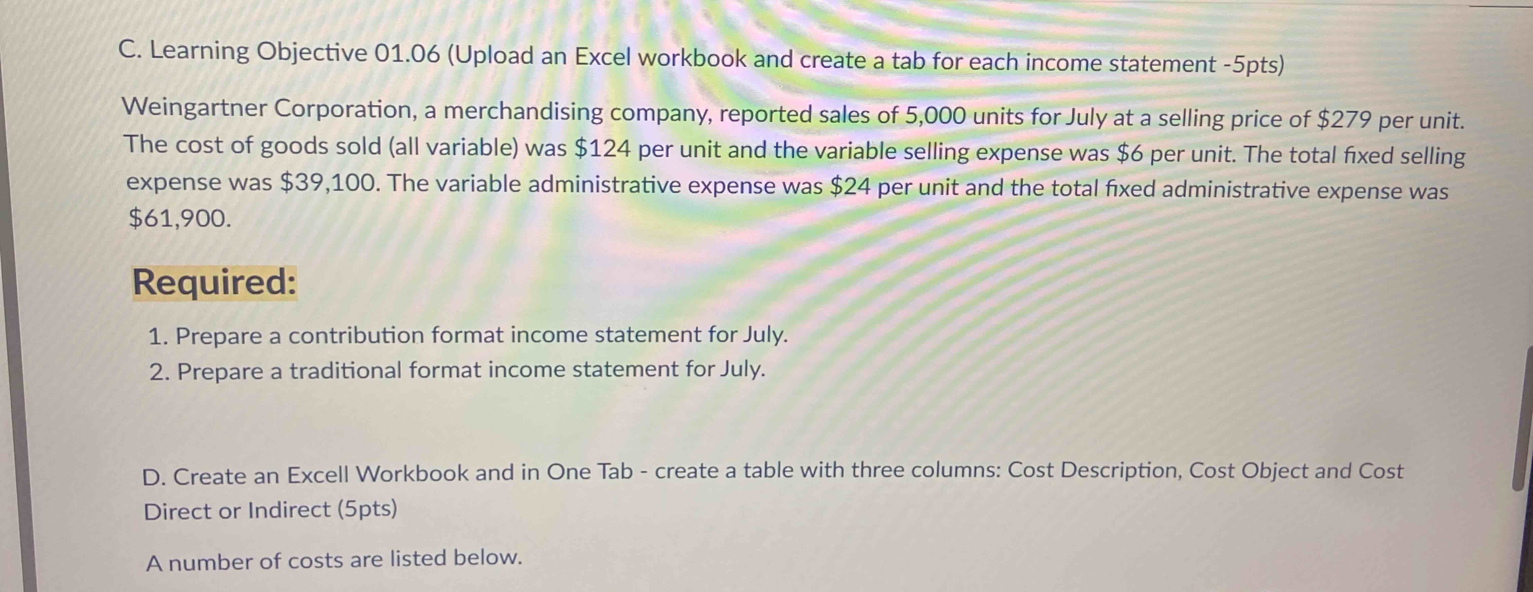 Solved C. ﻿Learning Objective 01.06 (Upload an Excel | Chegg.com