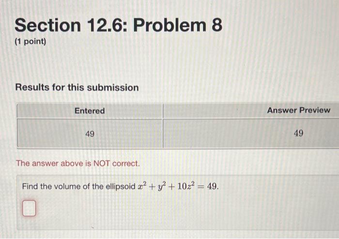 Solved Section 12.6: Problem 8 (1 point) Results for this | Chegg.com