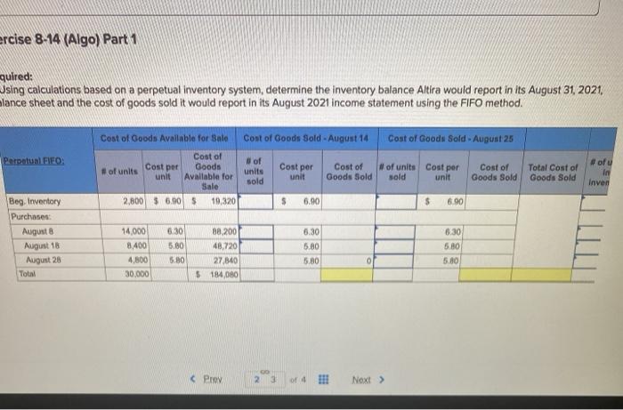 Solved Required information Exercise 8-14 (Algo) Inventory | Chegg.com