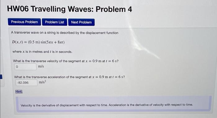 Solved HW06 Travelling Waves: Problem 4 Previous Problem | Chegg.com