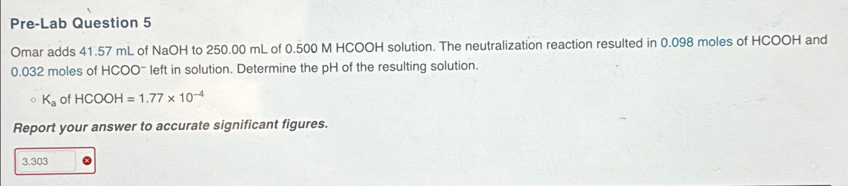 Solved Pre-Lab Question 5Omar adds 41.57mL ﻿of NaOH to | Chegg.com