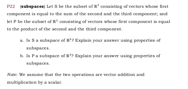 Solved P22 (subspaces) ﻿Let S be the subset of R3 | Chegg.com