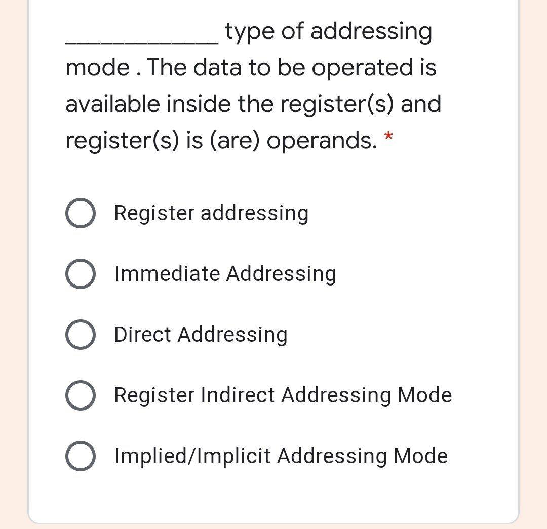 Solved type of addressing mode. The data to be operated is | Chegg.com