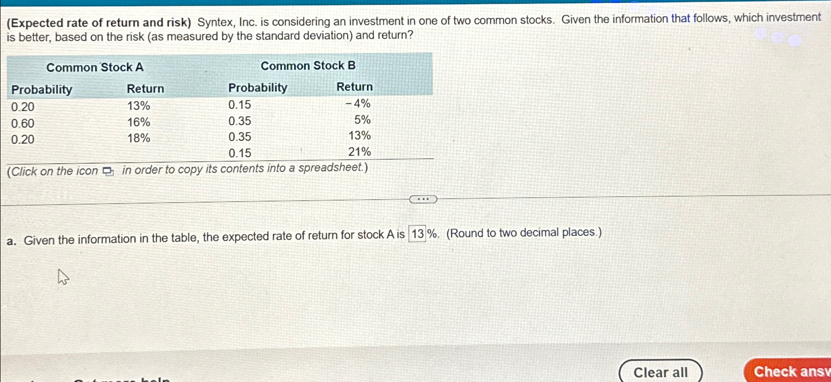 Solved (Expected rate of return and risk) ﻿Syntex, Inc. is | Chegg.com
