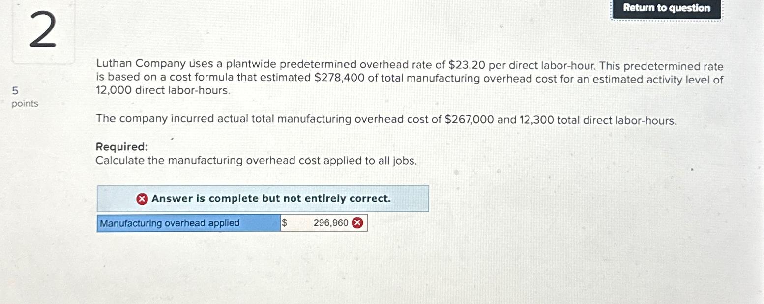 Solved Luthan Company uses a plantwide predetermined | Chegg.com