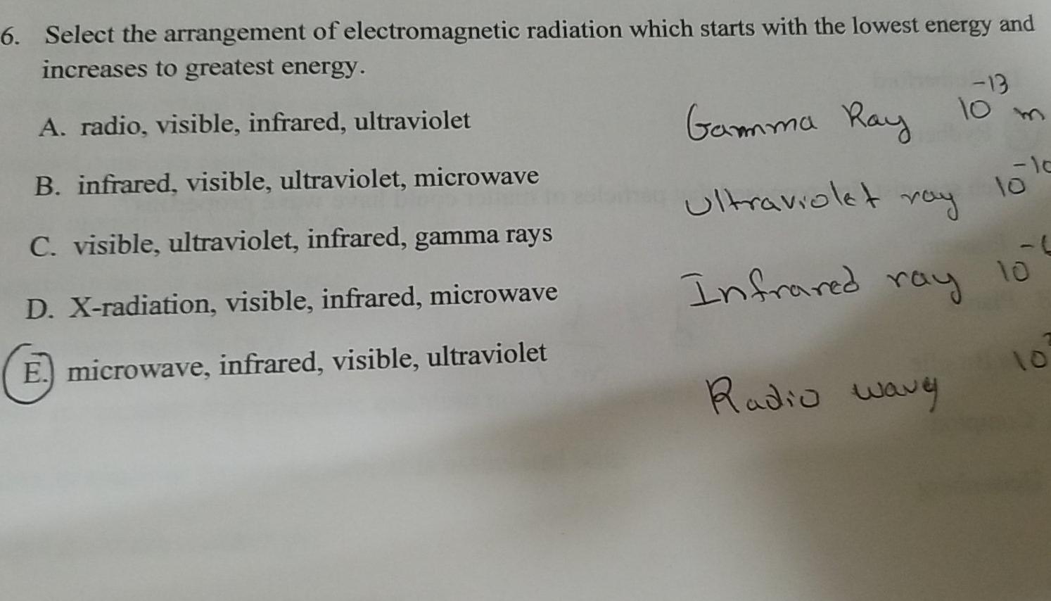 Solved -13 6. Select the arrangement of electromagnetic | Chegg.com