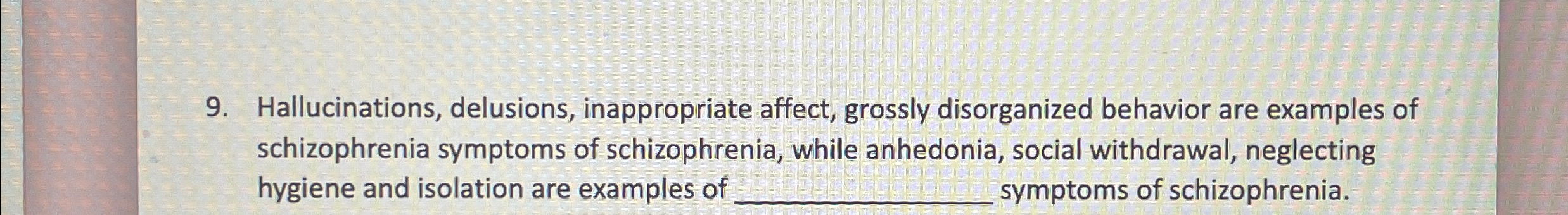 Solved Hallucinations, delusions, inappropriate affect, | Chegg.com