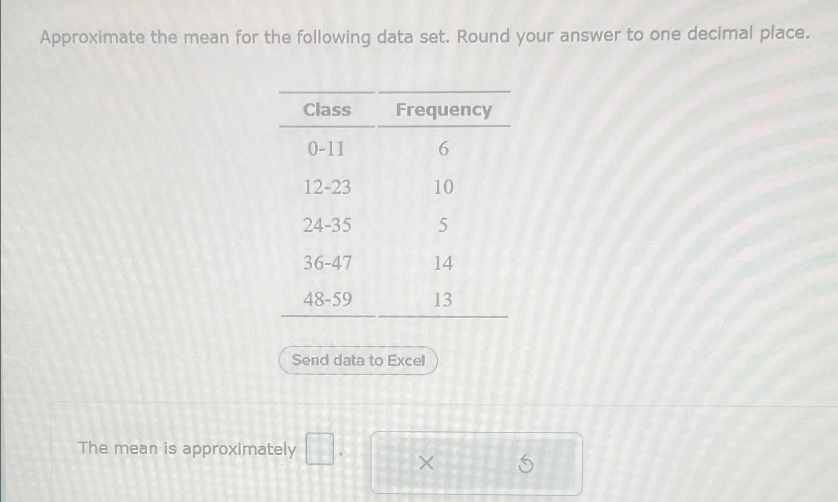 Solved Approximate the mean for the following data set. | Chegg.com
