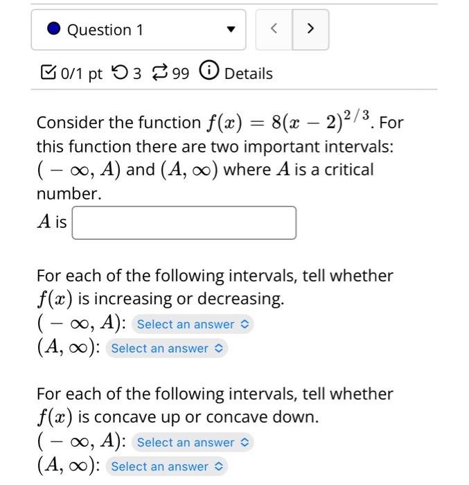 Solved Consider the function f(x)=8(x−2)2/3. For this | Chegg.com