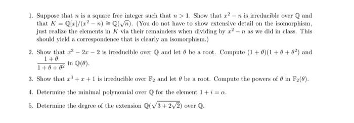 Solved 1. Suppose that n is a square free integer such that | Chegg.com