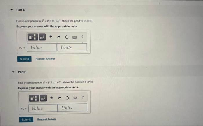 Solved Find x-component of r=(12 m,40∘ above the positive | Chegg.com