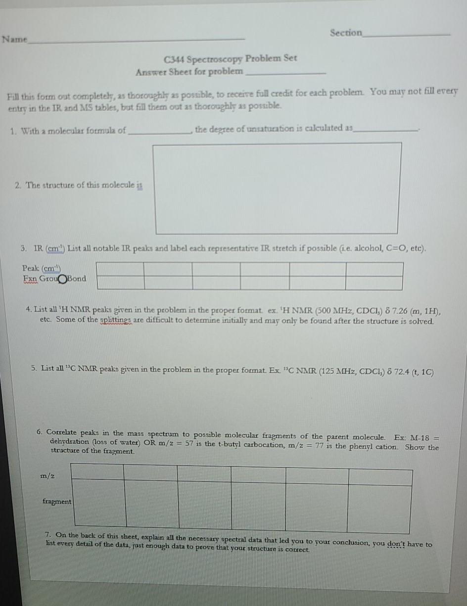Solved Section Name C344 Spectroscopy Problem Set Answer | Chegg.com