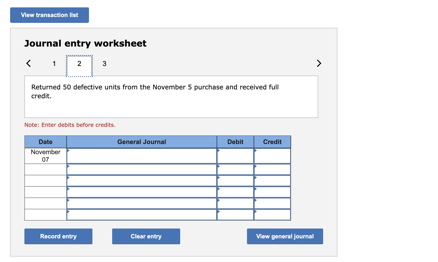 Journal entry worksheet1Returned 50 ﻿defective units | Chegg.com