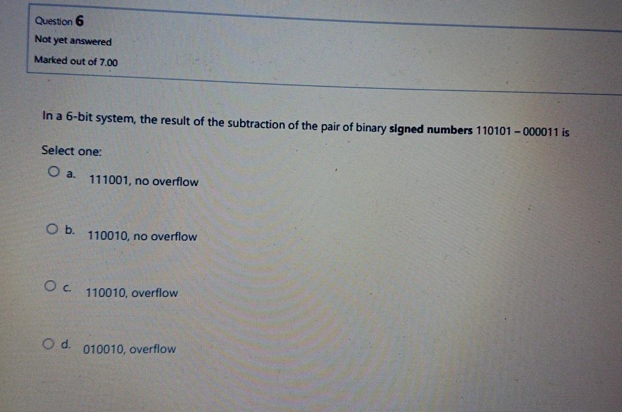 Solved In a 6-bit system, the result of the subtraction of | Chegg.com