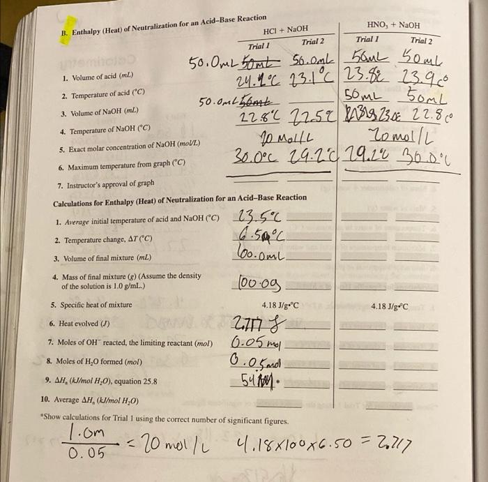 25 Report Sheet Calorimetry Lab Sec Nome Dote Desk No | Chegg.com