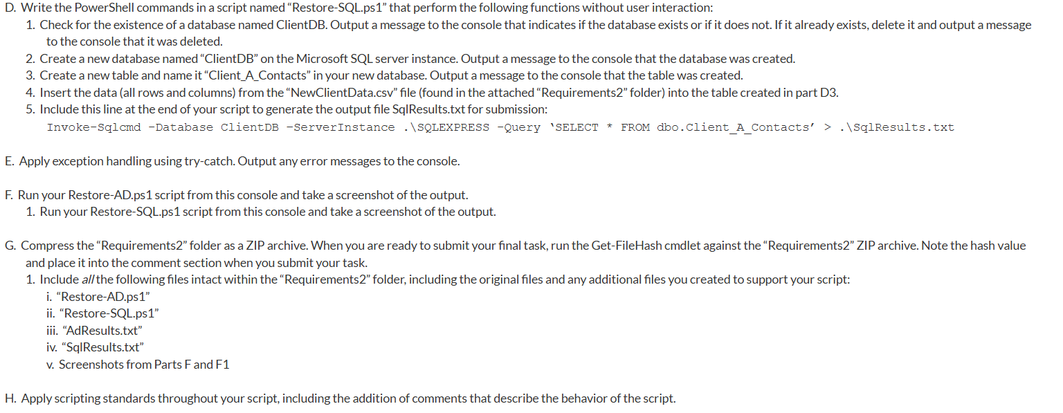 Solved 1. Check for the existence of a database named | Chegg.com