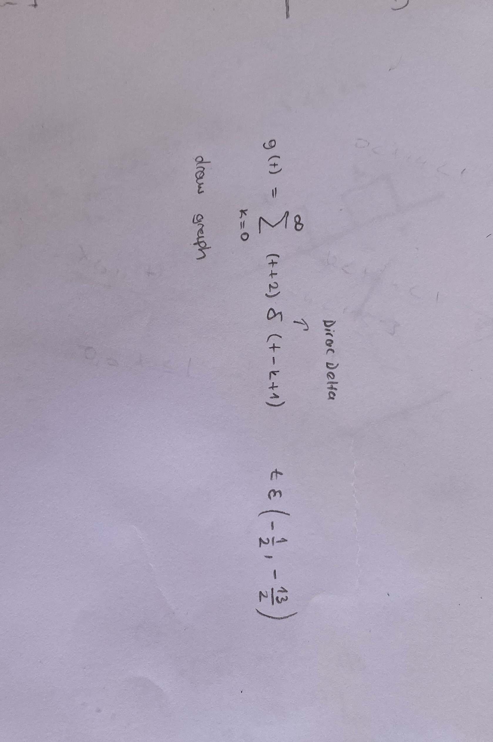 Solved Dirac Deltag(t)=∑k=0∞(t+2)δ(t-k+1),tε(-12,-132)drow | Chegg.com