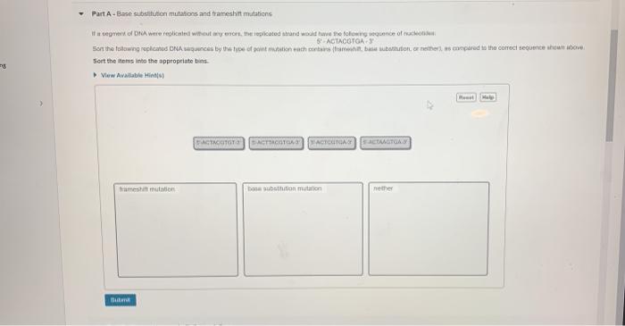 Solved Part A- Base substitution mutations and frameshift | Chegg.com Solved Part A- Base substitution mutations and frameshift | Chegg.com