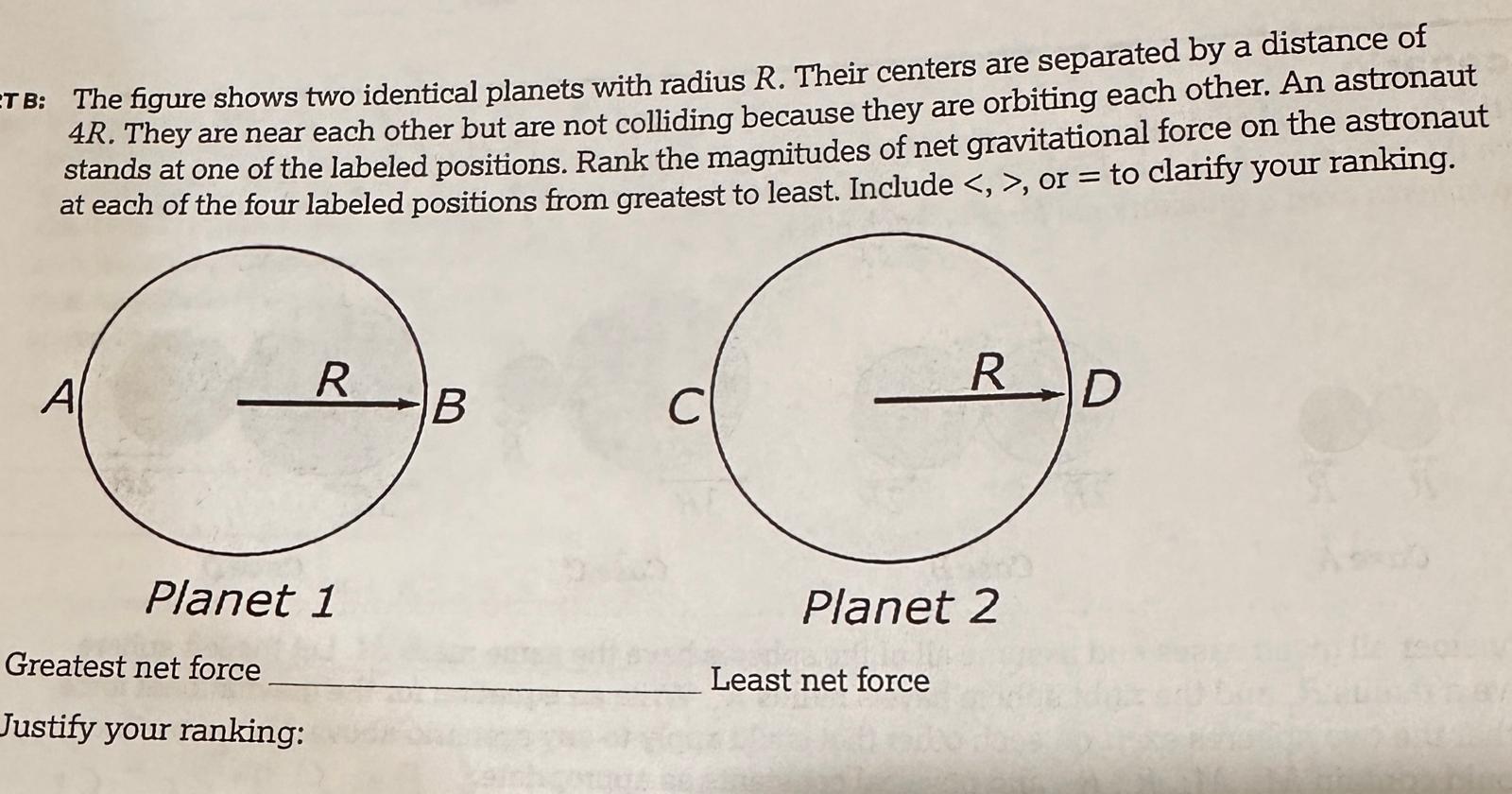 Solved The figure shows two identical planets with radius R. | Chegg.com