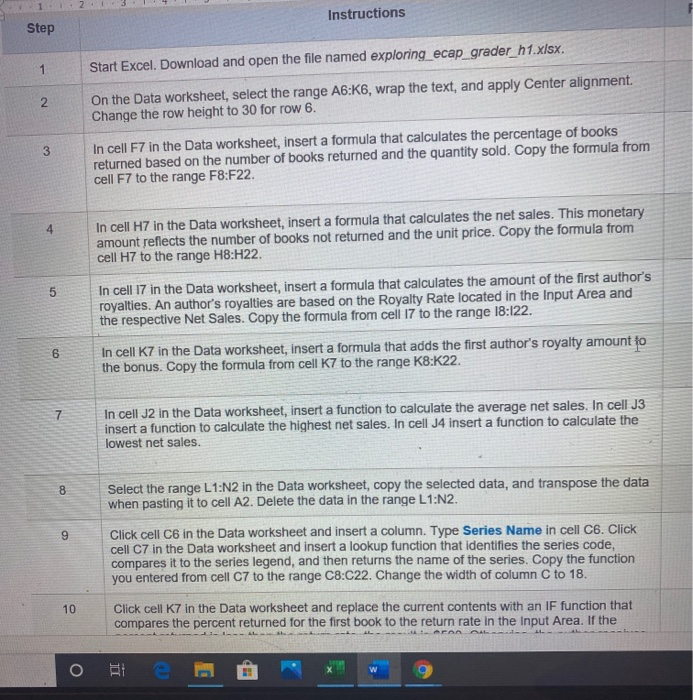 Instructions Step 1 Start Excel. Download and open | Chegg.com
