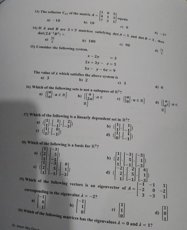 Solved Linear Algebra and Numerical Techniques (Math 215) HW | Chegg.com