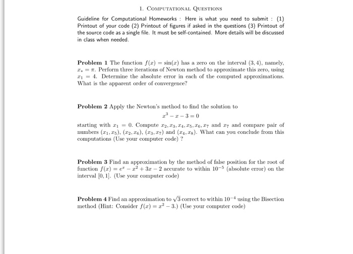 Solved 1. COMPUTATIONAL QUESTIONS Guideline for | Chegg.com