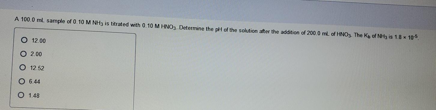 Solved A 100.0 mL sample of 0.10 M NH3 is titrated with 0.10 | Chegg.com