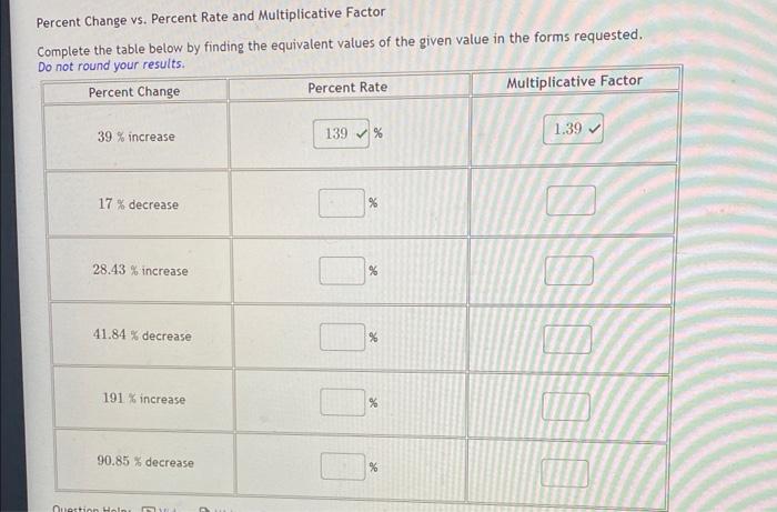 Solved Percent Change vs. Percent Rate and Multiplicative | Chegg.com