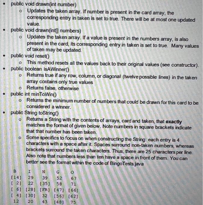 Solved This class is used to represent a single Bingo Card. | Chegg.com