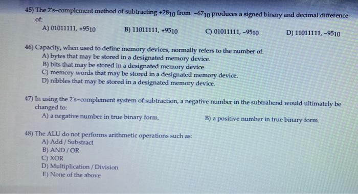 Solved 45) The 2's-complement method of subtracting #2810 | Chegg.com