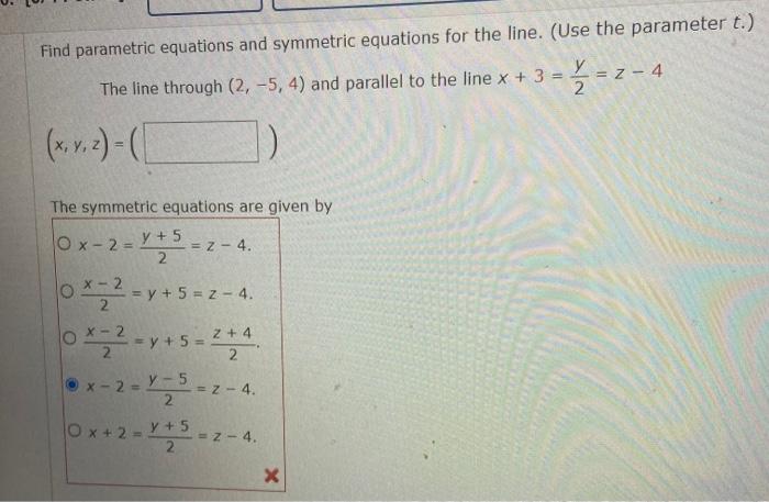 Solved Find parametric equations and symmetric equations for | Chegg.com