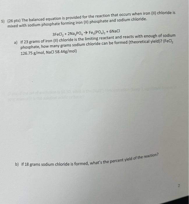 Solved (26 pts) The balanced equation is provided for the | Chegg.com