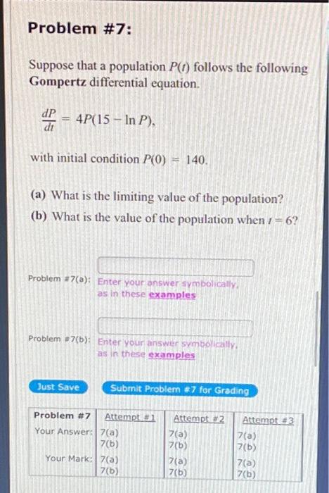 Solved Suppose that a population P(t) follows the following | Chegg.com