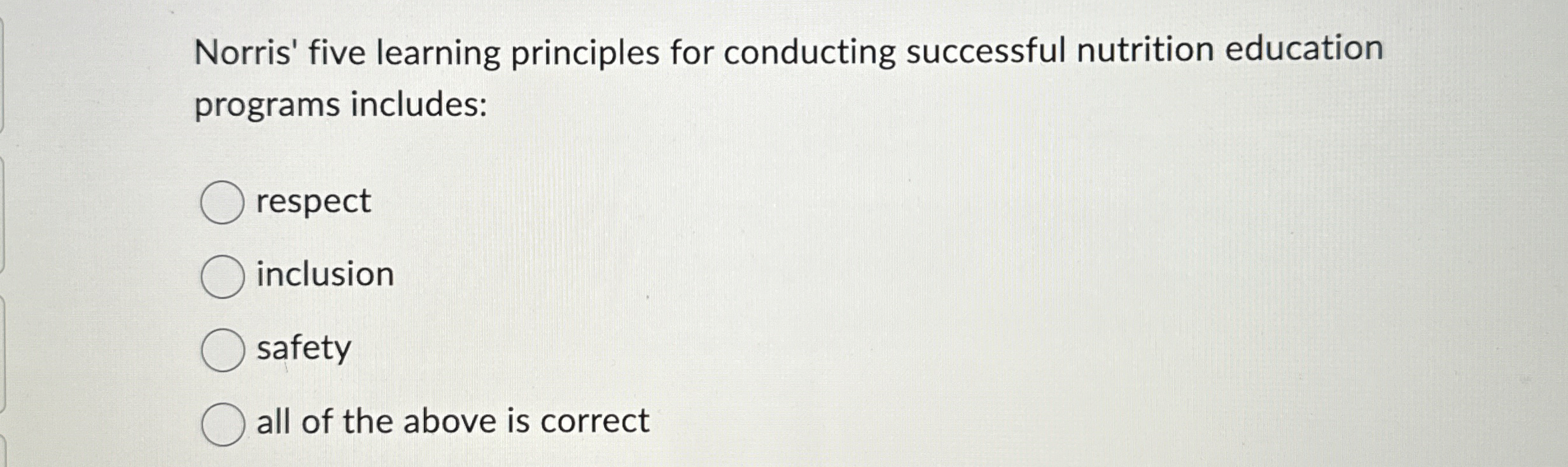 Solved Norris' five learning principles for conducting | Chegg.com