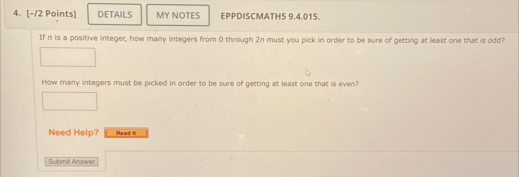 Solved [-/2 ﻿Points]EPPDISCMATH5 9.4.015.If n ﻿is a positive | Chegg.com