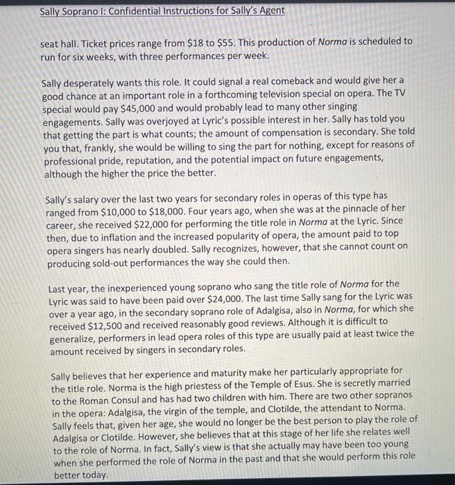 Solved Sally Sopranoi Confidential Instructions for Sally's | Chegg.com