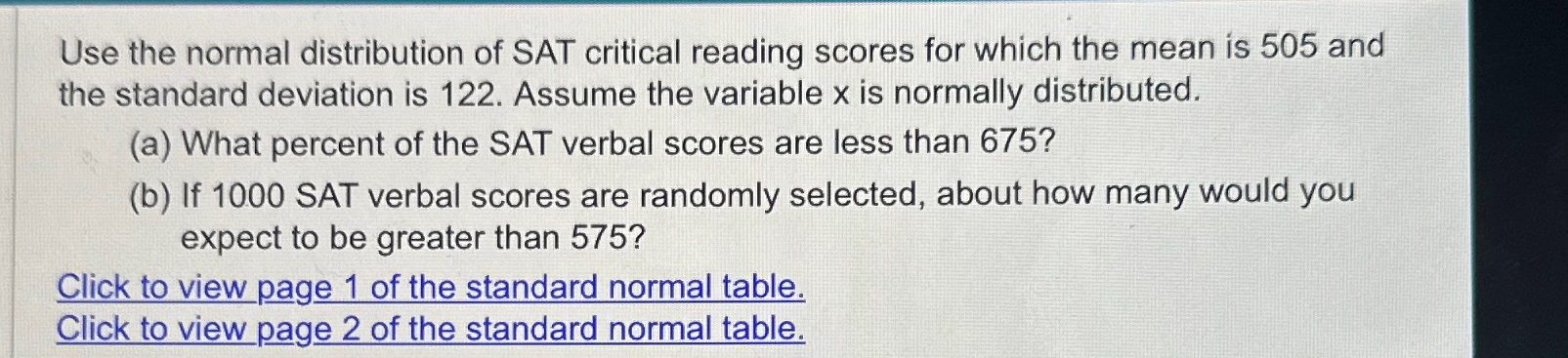 Solved Use the normal distribution of SAT critical reading | Chegg.com