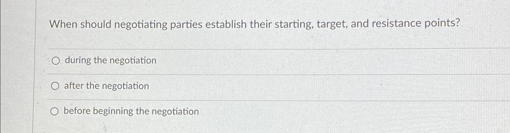 Solved When should negotiating parties establish their | Chegg.com