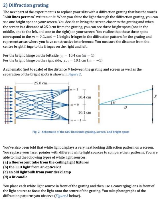 Solved 2) Diffraction grating The next part of the | Chegg.com
