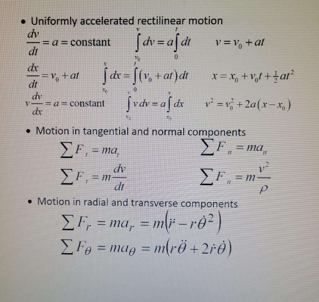 Solved • Uniformly accelerated rectilinear motion dv = a = | Chegg.com