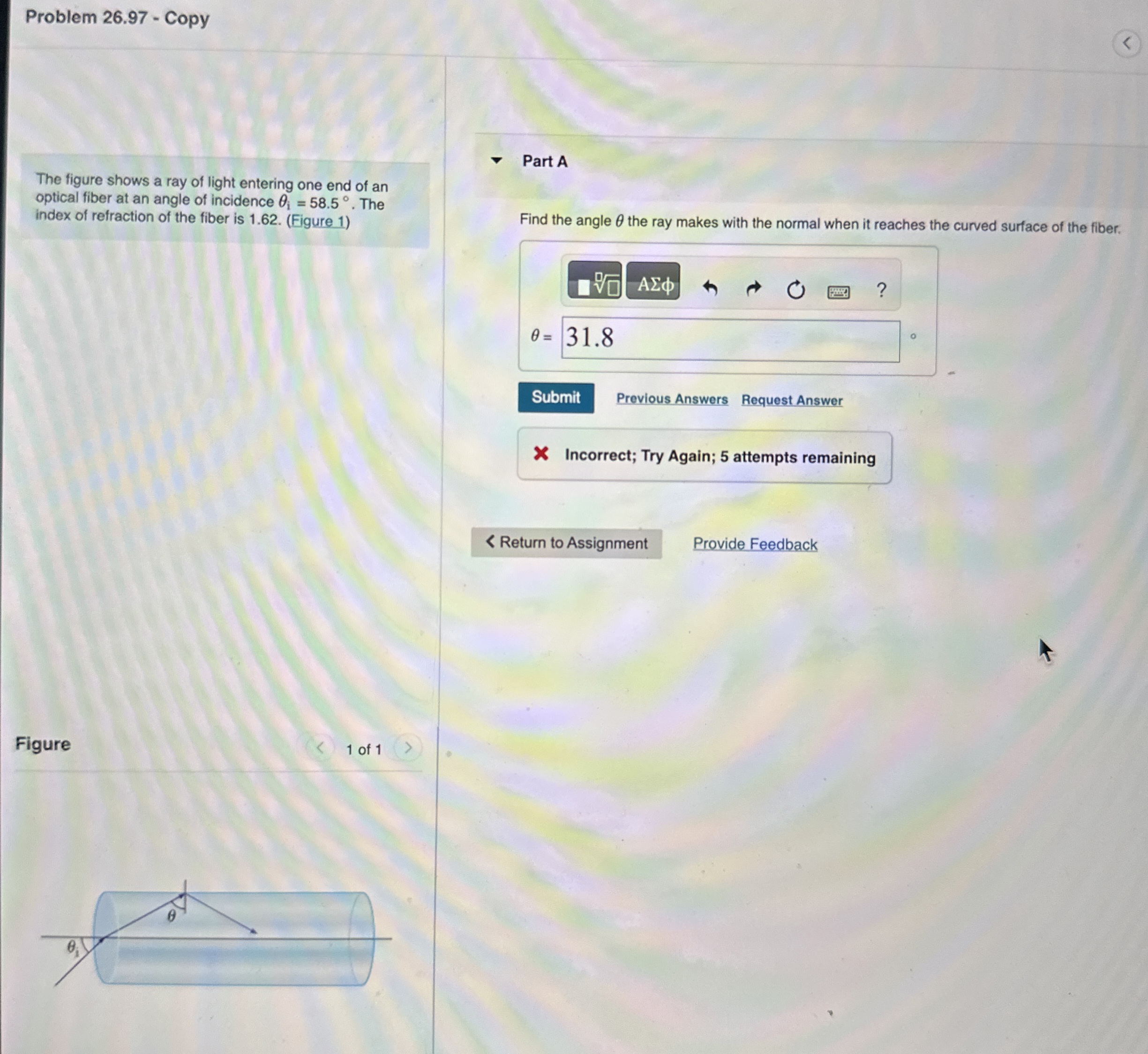 Problem 26.97 - ﻿CopyThe figure shows a ray of light | Chegg.com